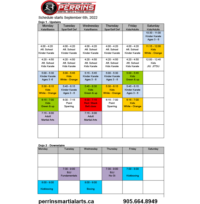 Class Schedule | Perrins Martial Arts