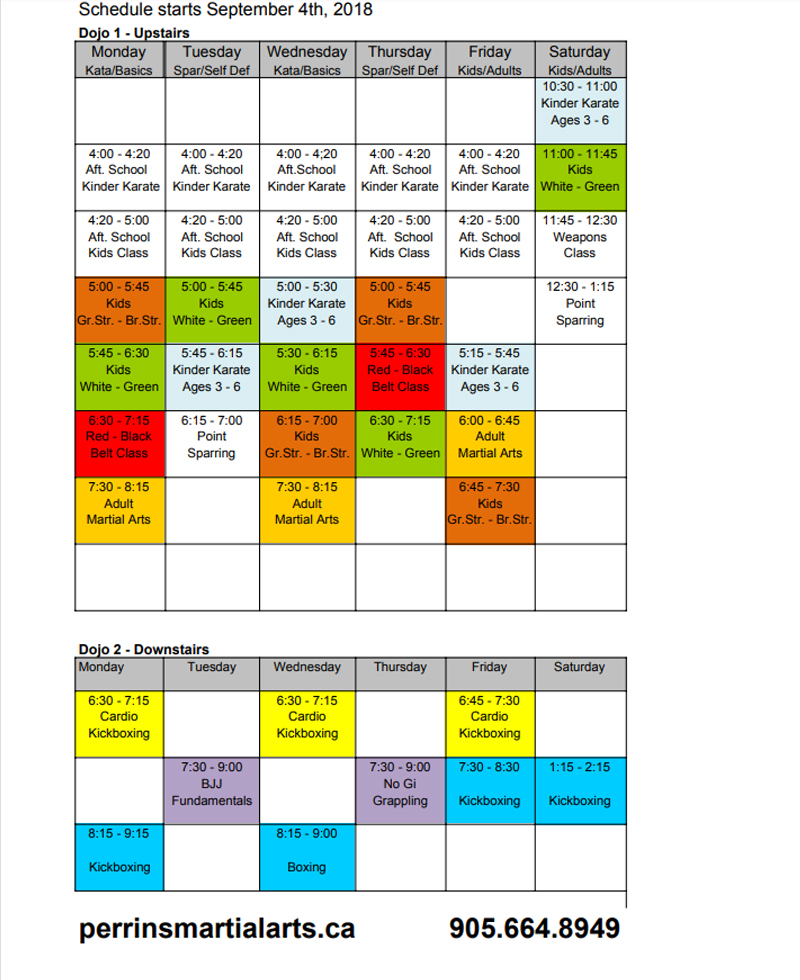 Class Schedule | Perrins Martial Arts